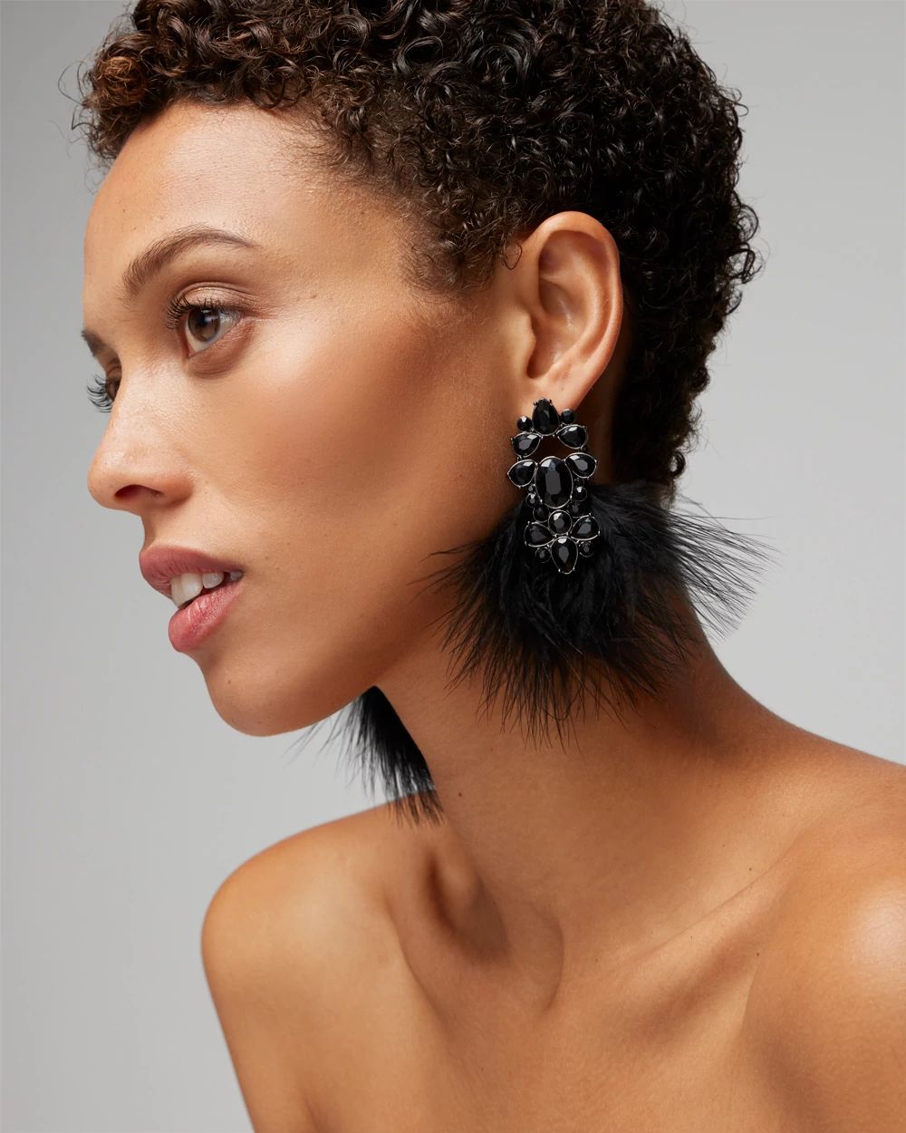 Gunmetal Black Feather Statement Earring White House Black Market
